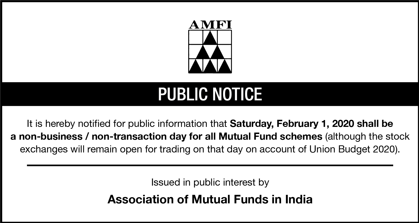 AMFI declaration for non-business day